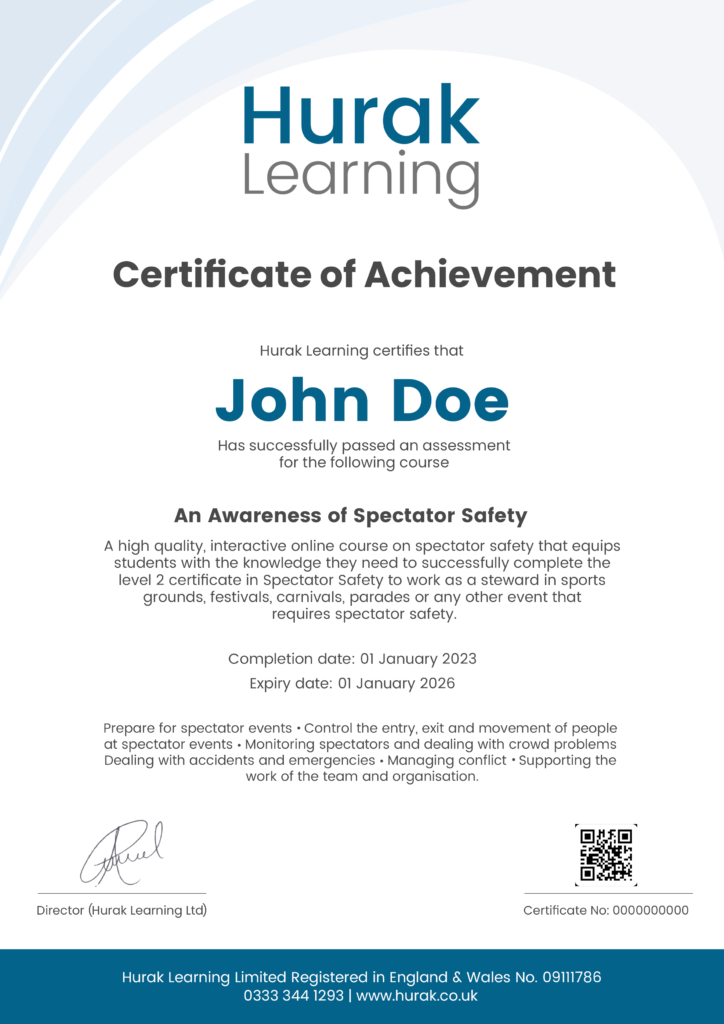 Online Spectator Safety Level 2 | Online Course | Tutorak