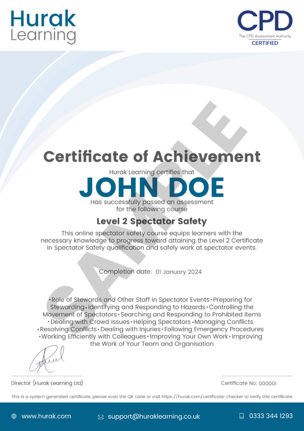 Online Spectator Safety Level 2 | Online Course | Tutorak